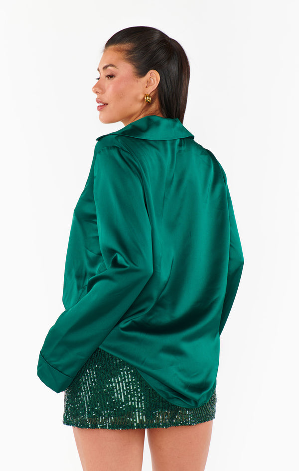 Smith Button Down ~ Emerald Luxe Satin – Show Me Your Mumu