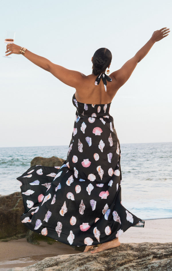 Milos Maxi Dress ~ Black Shell Luxe Satin – Show Me Your Mumu