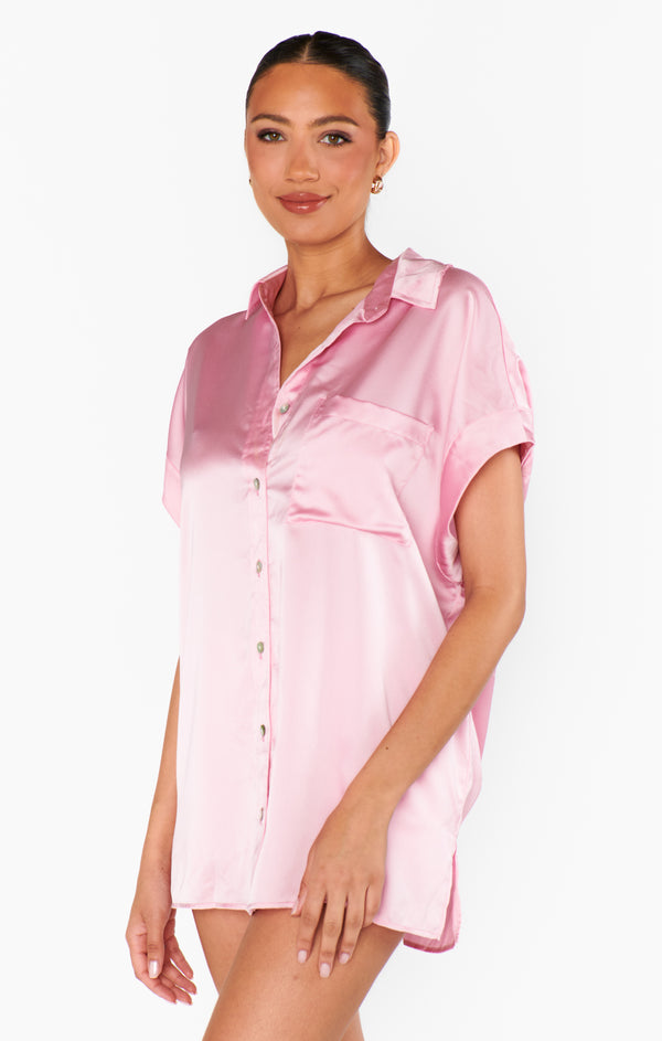 Best Day Button Up ~ Light Pink Luxe Satin – Show Me Your Mumu