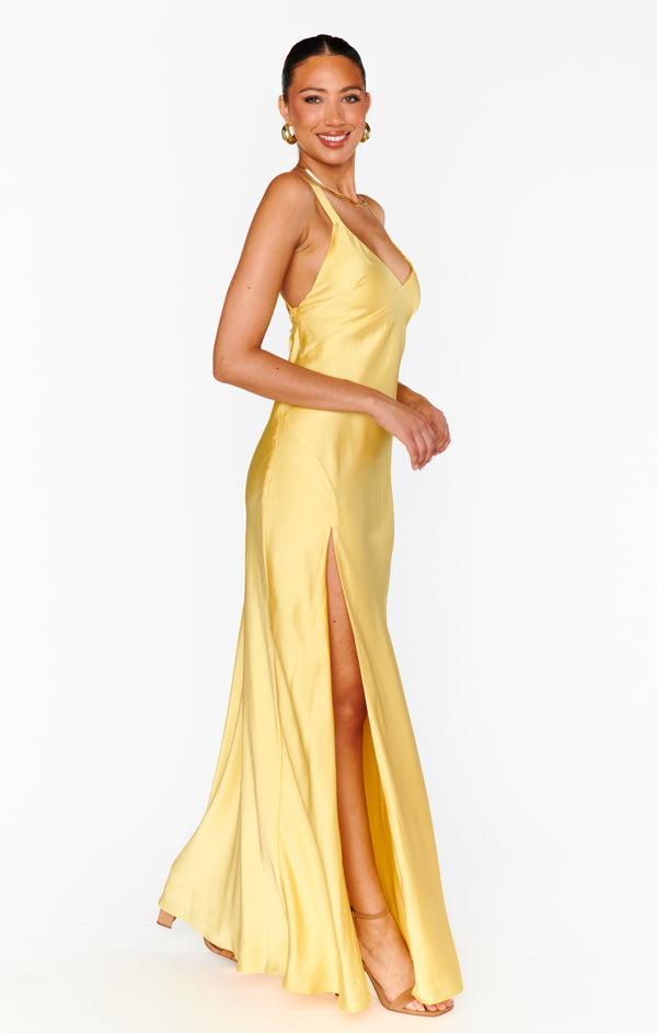 Anderson Maxi Dress ~ Yellow Luxe Satin – Show Me Your Mumu