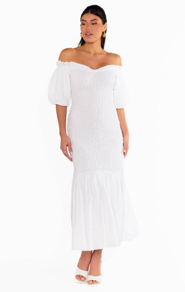 Rom Com Midi Dress ~ White Texture Stretch – Show Me Your Mumu