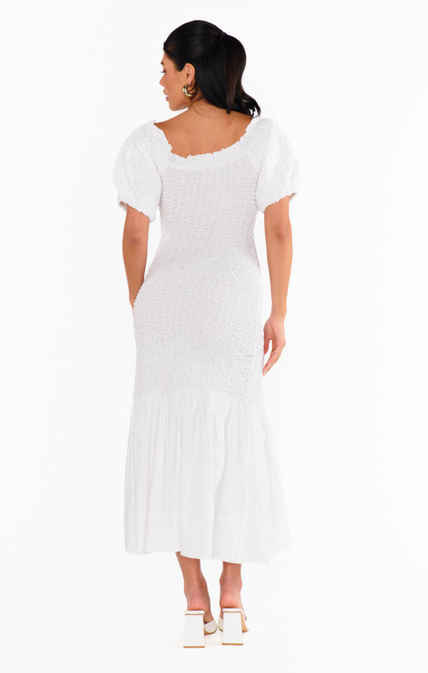Rom Com Midi Dress ~ White Texture Stretch – Show Me Your Mumu
