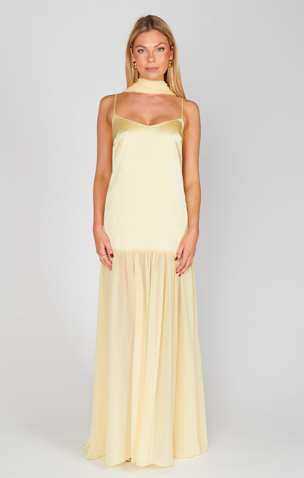 Dalia Maxi Dress ~ Pale Yellow Luxe Satin – Show Me Your Mumu