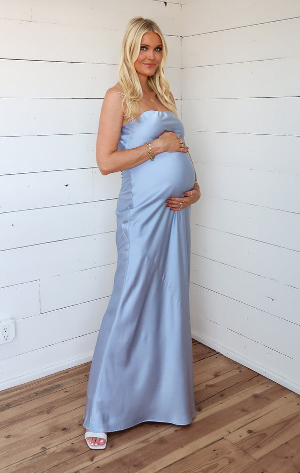 Taylor Tube Maxi Dress ~ Steel Blue Luxe Satin – Show Me Your Mumu