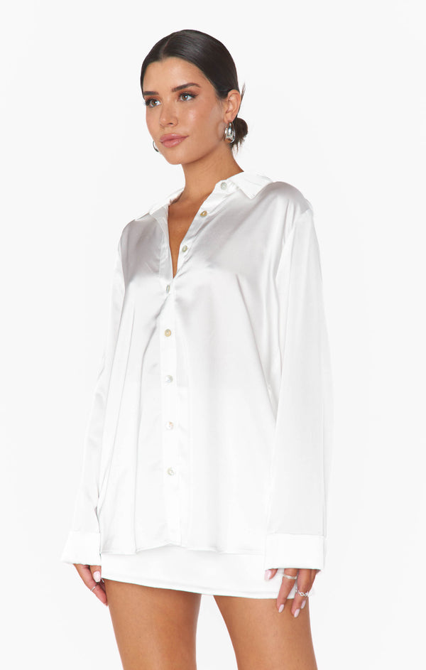 Smith Button Down ~ Ivory Luxe Satin – Show Me Your Mumu