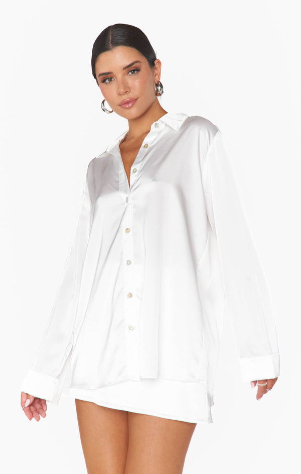 Smith Button Down ~ Ivory Luxe Satin – Show Me Your Mumu