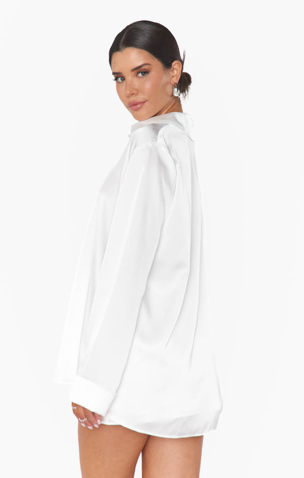 Smith Button Down ~ Ivory Luxe Satin – Show Me Your Mumu