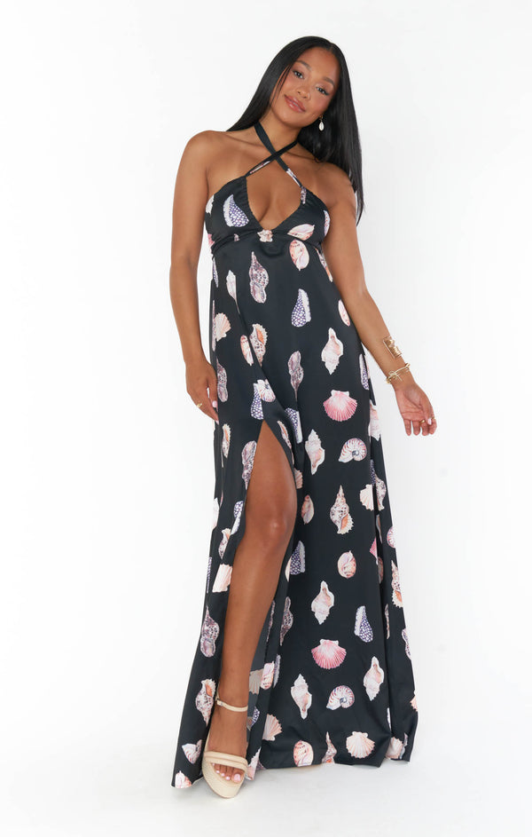 Milos Maxi Dress ~ Black Shell Luxe Satin – Show Me Your Mumu