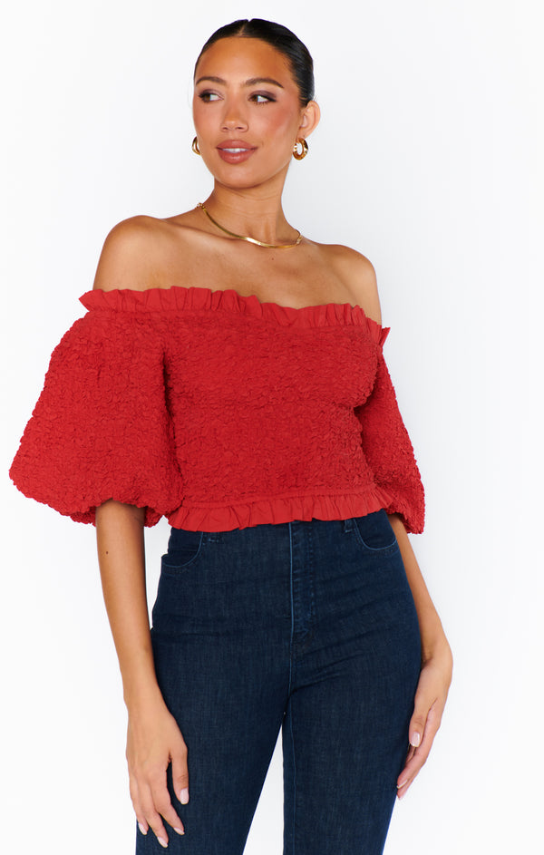 Rom Com Top ~ Red Texture Stretch – Show Me Your Mumu
