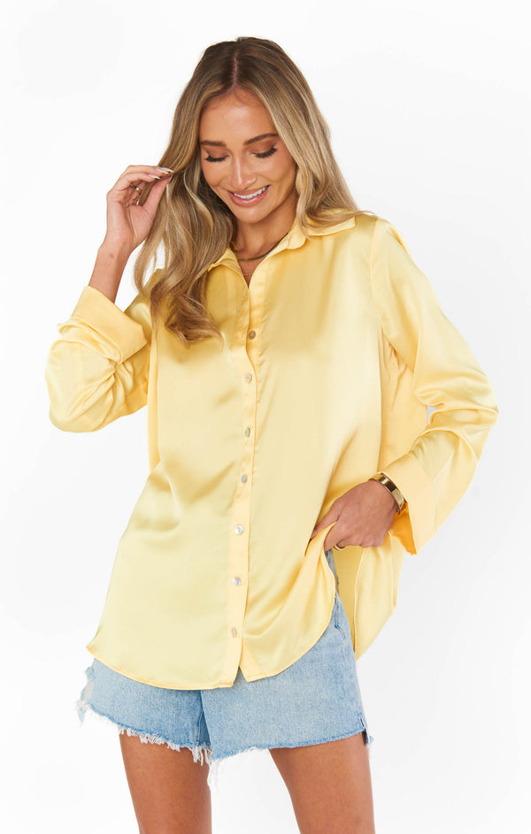 Smith Button Down ~ Yellow Luxe Satin – Show Me Your Mumu