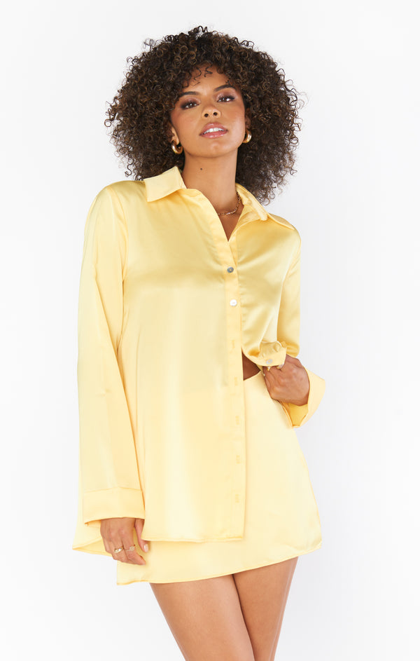 Smith Button Down ~ Yellow Luxe Satin – Show Me Your Mumu