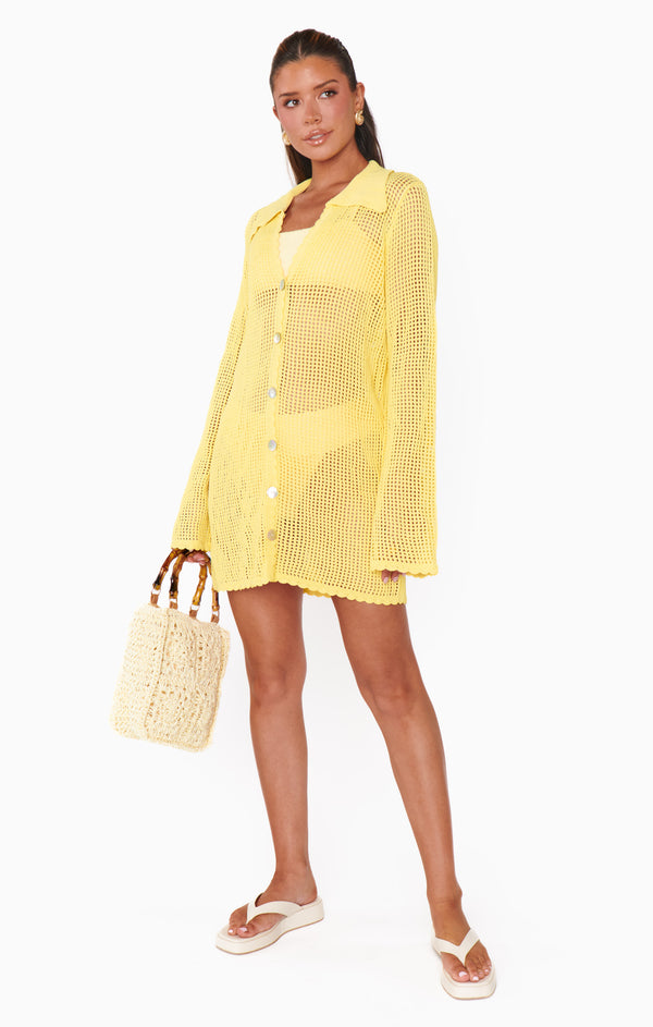 Button Up Coverup ~ Yellow Crochet – Show Me Your Mumu