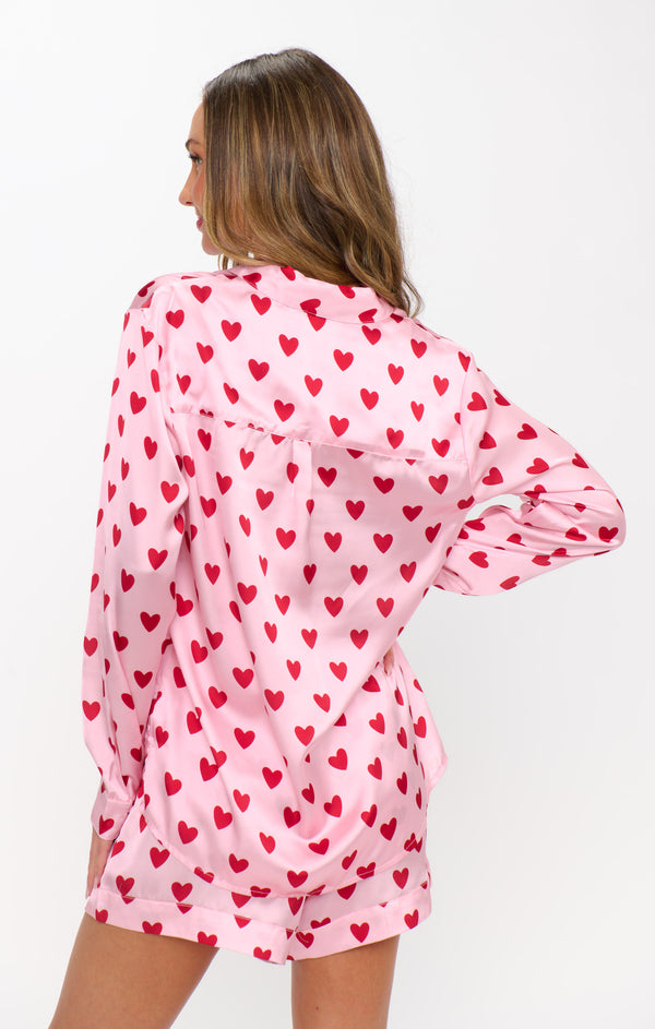 Early Riser PJ Set ~ Pink Queen Of Hearts Silky – Show Me Your Mumu