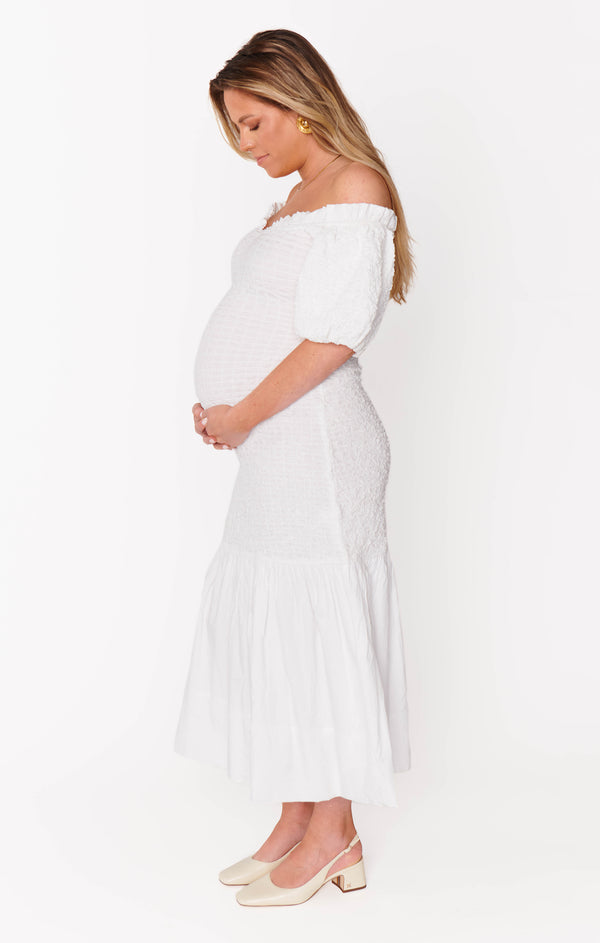 Rom Com Midi Dress ~ White Texture Stretch – Show Me Your Mumu