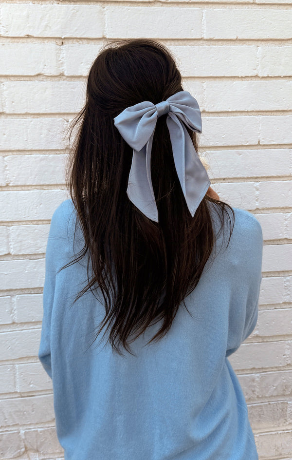 Elsa Bow ~ Steel Blue Luxe Satin – Show Me Your Mumu