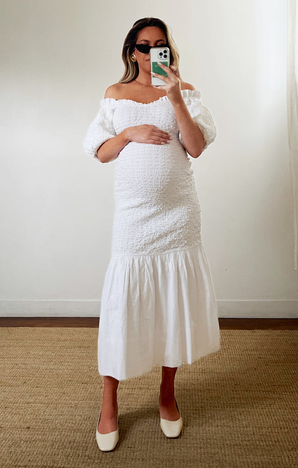 Rom Com Midi Dress ~ White Texture Stretch – Show Me Your Mumu