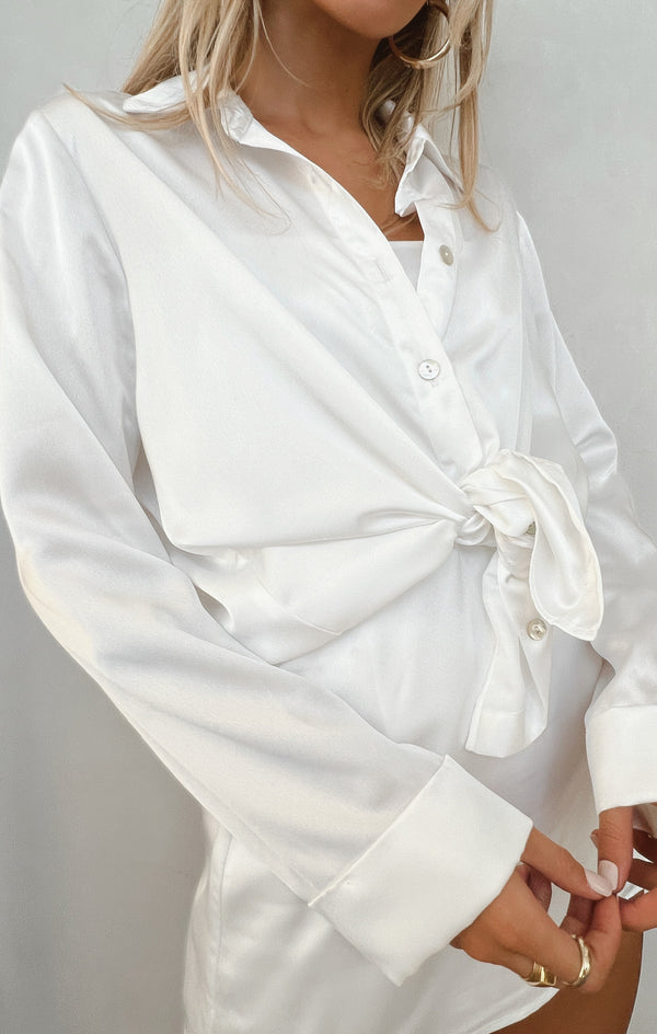 Smith Button Down ~ Ivory Luxe Satin – Show Me Your Mumu