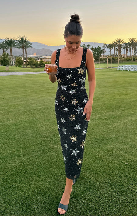 Stassi Midi Dress ~ Starfish Beaded Sequins Black – Show Me Your Mumu