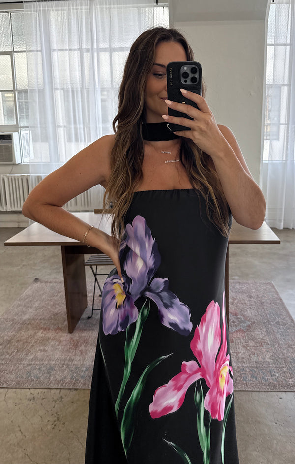 Renee Maxi Dress ~ Wild Iris Luxe Satin – Show Me Your Mumu