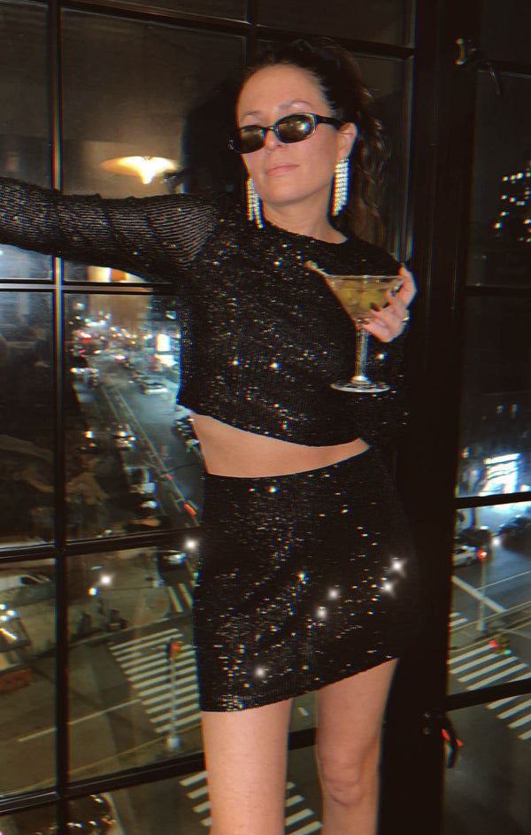 All Night Skort ~ Midnight Glitz Sequins – Show Me Your Mumu
