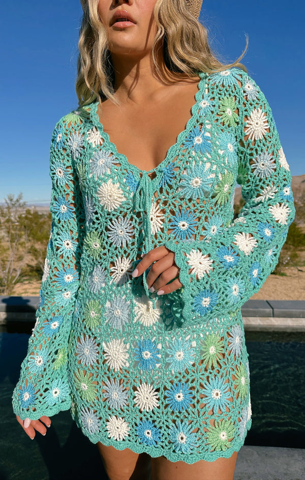 Vacay Mini Coverup ~ Blue Multi Floral Crochet – Show Me Your Mumu