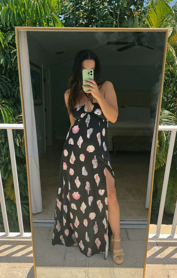 Milos Maxi Dress ~ Black Shell Luxe Satin – Show Me Your Mumu