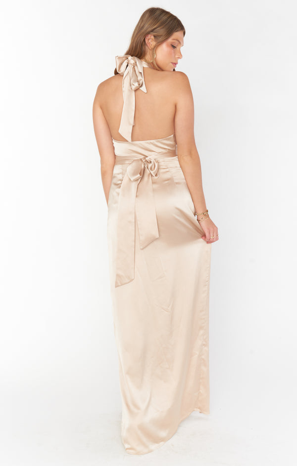 Adele Halter Maxi Dress ~ Champagne Luxe Satin – Show Me Your Mumu