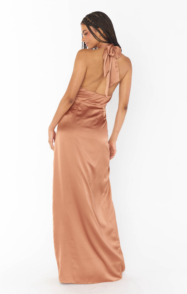 Adele Halter Maxi Dress ~ Copper Luxe Satin – Show Me Your Mumu