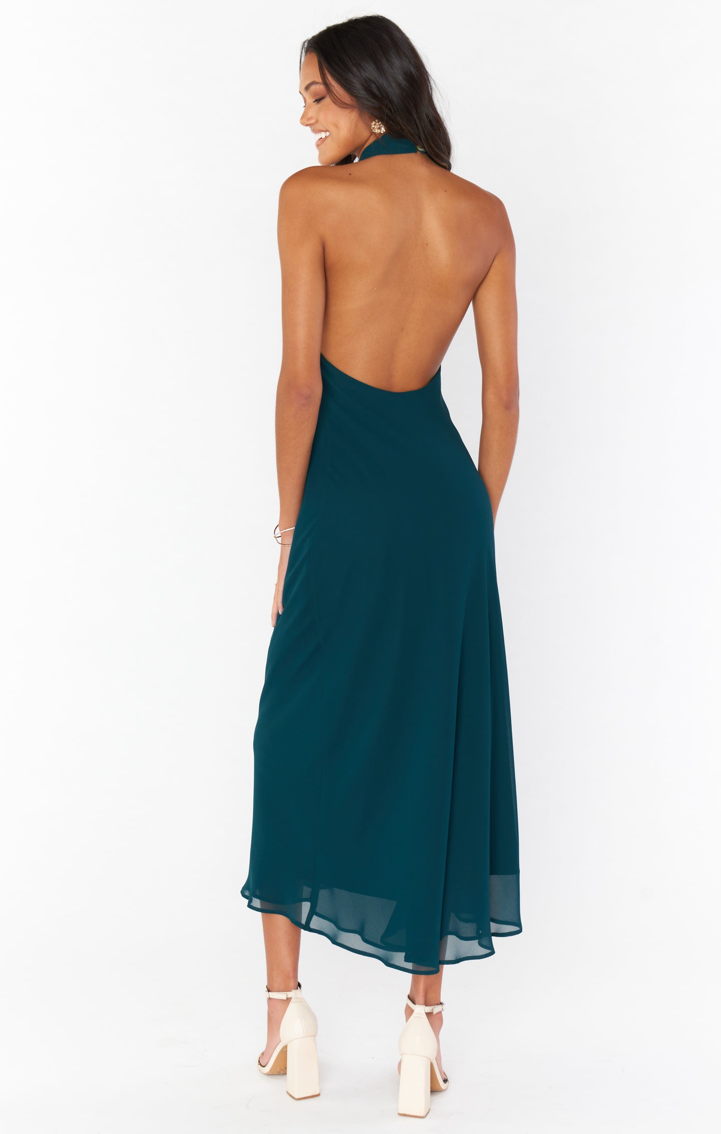 halter neck chiffon midi dress