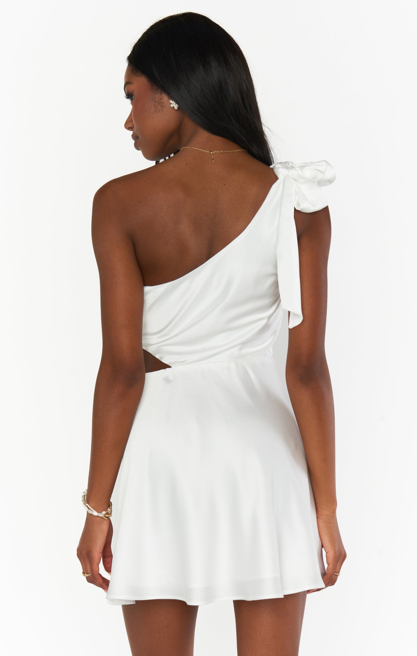 Betsy Bow Mini Dress ~ Ivory Luxe Satin – Show Me Your Mumu